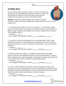 AI Invention Riddles Worksheet - Inference & Analogies