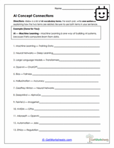 AI Concept Connections Worksheet - Linking AI Ideas