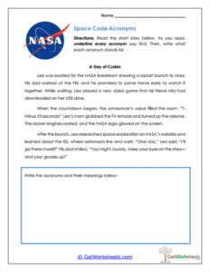 Space Code Acronyms Worksheet - Understanding Abbreviations