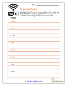Acronym Sentences Worksheet - Using Acronyms in Writing