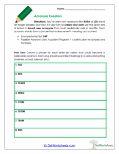 Acronym Creators Worksheet - Inventing Meaningful Acronyms