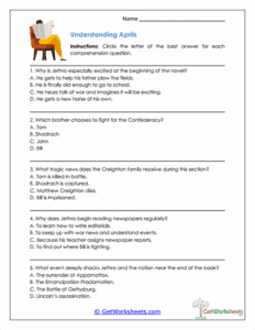 Understanding Aprils Worksheet - Comprehension & Literary Recall