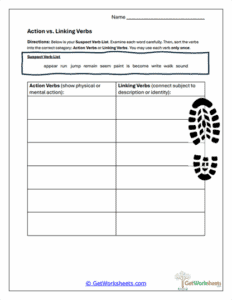 Verb Sorting Practice Worksheet - Action & Linking Verbs