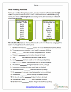 Action vs. Linking Verbs Worksheets - GetWorksheets.com
