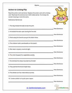 Action-to-Linking Flip Worksheet - Verb Usage & Sentence Revision