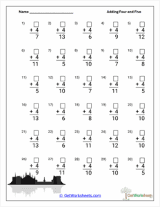 Vertical Mixed +4 / +5 Worksheet - Fact Fluency & Flexibility