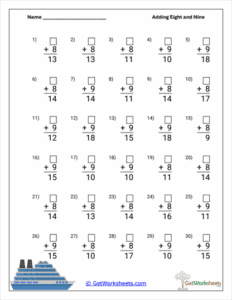 Mixed Nine Addition Sets Worksheet - Mental Math with +9