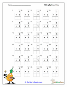 Vertical Add Nine Worksheet - Fact Fluency & Mental Math