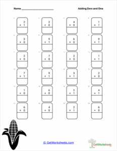 Column Addition Practice Worksheet - Adding 0 and 1