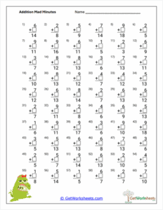 Vertical Addition Drill Worksheet - Fact Fluency Practice