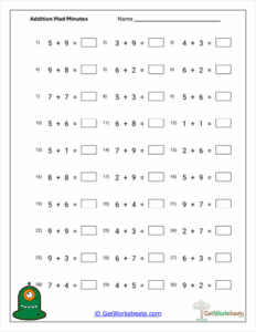 Single-Digit Horizontal Drills Worksheet - Addition Fluency