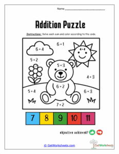 Happy Bear Number Match Worksheet - Counting-On Addition (Sums to 11)