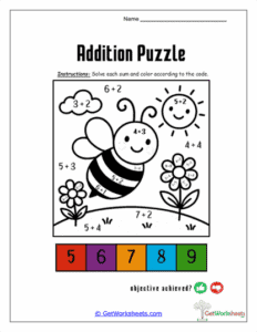 Busy Bee Blossoms Worksheet - Single-Digit Addition Strategies (Sums to 9)