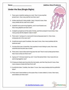 Under the Sea Worksheet - Addition Word Problems