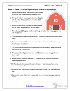 Farm to Table Addition Worksheet - Double-Digit Sums