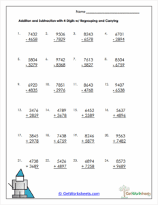 Four-Digit Regrouping Practice Worksheet - Multi-Digit Computation