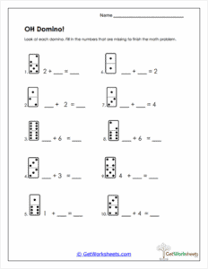 Domino Addition Worksheet - Missing Addends Practice