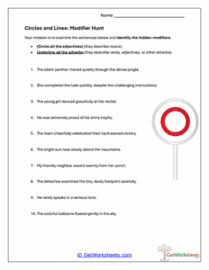 Modifier Hunt Worksheet - Finding Adjectives & Adverbs