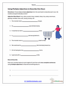 Monster Descriptions Worksheet - Creative Adjective Writing