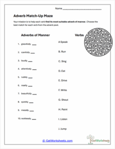Adverbs of Manner, Time, Place, Frequency, and Degree Worksheets