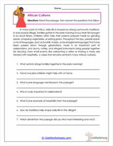 African Cultures Worksheet - Community Life & Traditions