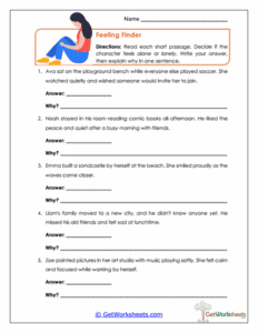 Feeling Finder Worksheet - Alone vs. Lonely Inference Practice