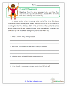 Peaceful Playground Worksheet - Reading Emotions in Text