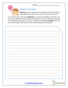 Themes in Avonlea Worksheet - Literary Analysis Essay Writing