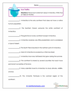 Frost Facts Worksheet - Antarctica True or False Review