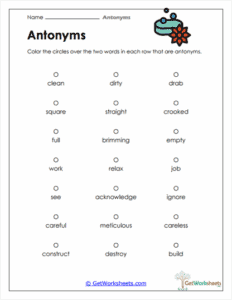 Circle the Opposites Worksheet - Visual Antonym Practice