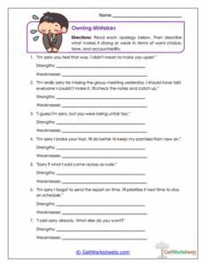 Apologizing and Making Amends Worksheets - GetWorksheets.com