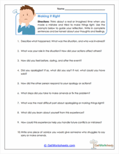 Apologizing and Making Amends Worksheets - GetWorksheets.com