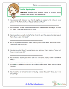 Apologizing and Making Amends Worksheets - GetWorksheets.com
