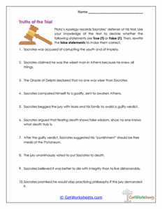 Truths of the Trial Worksheet - Accuracy in Reading Plato