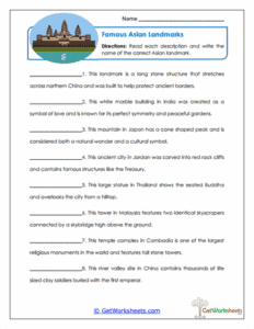 Landmark Legends Worksheet - Asian Geography & Deductive Reasoning