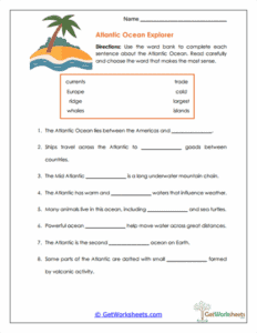 Atlantic Explorer Cloze Worksheet - Ocean Vocabulary & Reading Accuracy