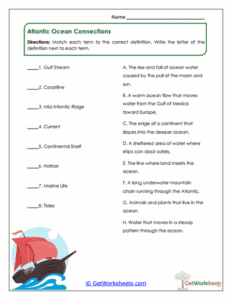 Ocean Connections Matching Worksheet - Ocean Vocabulary & Concepts
