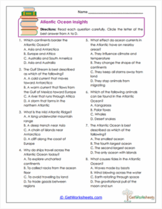 Atlantic Insights MCQ Worksheet - Ocean Science & Geography