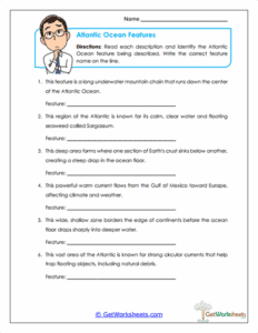 Atlantic Features Identification Worksheet - Ocean Systems Vocabulary