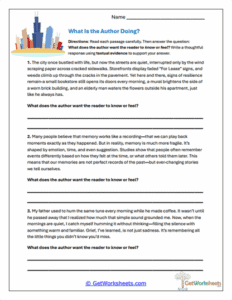 What Is the Author Doing? Worksheet - Interpreting Message & Emotion