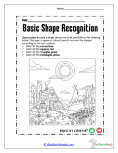 Basic Shape Recognition Worksheet - Identifying and Coloring Shapes
