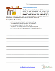 Reasoned Reflection Worksheet - Cause-and-Effect Writing