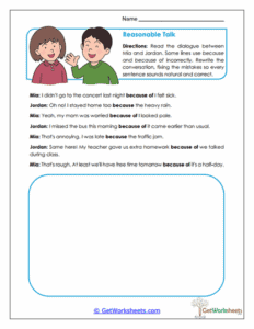 Reasonable Talk Worksheet - Editing Dialogue for Clarity