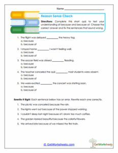 Reason Sense Check Worksheet - Because vs. Because Of