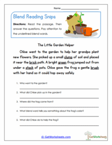Reading Snips Worksheet - Blends in Connected Text