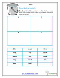 Sorting Buckets Worksheet - Beginning Consonant Blends