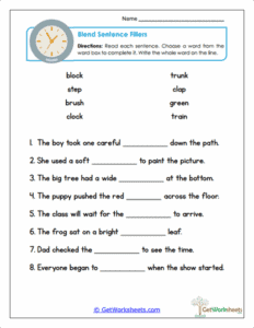 Sentence Fillers Worksheet - Using Beginning Blends in Context