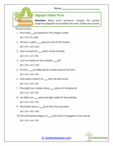 Starter Picks Worksheet - Choosing the Correct Beginning Digraph