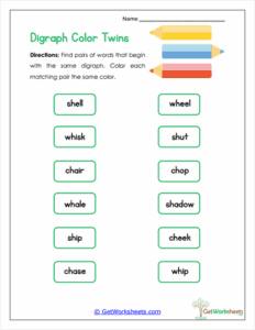 Color Twins Worksheet - Matching Beginning Digraphs