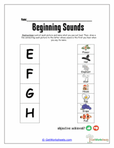 E-H Beginning Sounds Match Worksheet - Phonics Practice